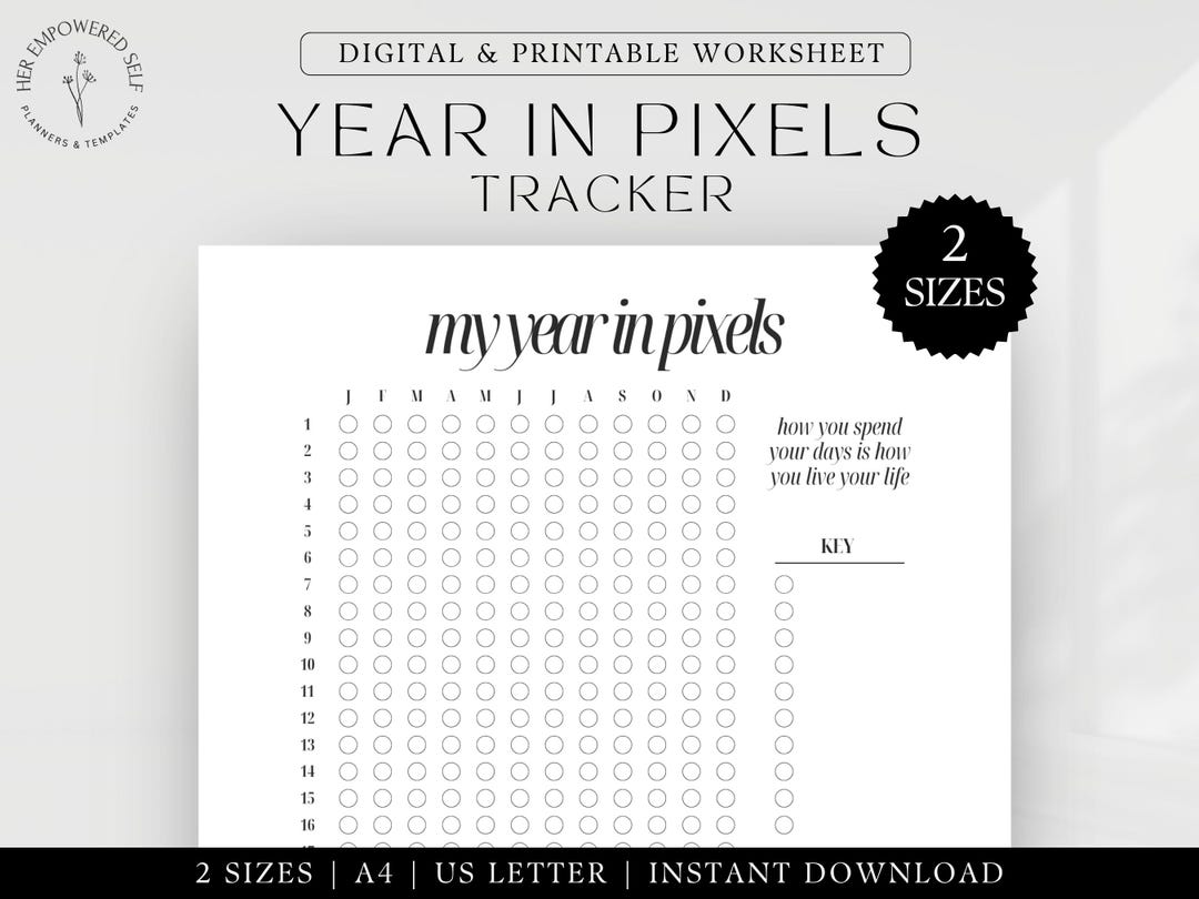 Year in Pixels Tracker Printable Year in Dots Journal Daily Tracker ...