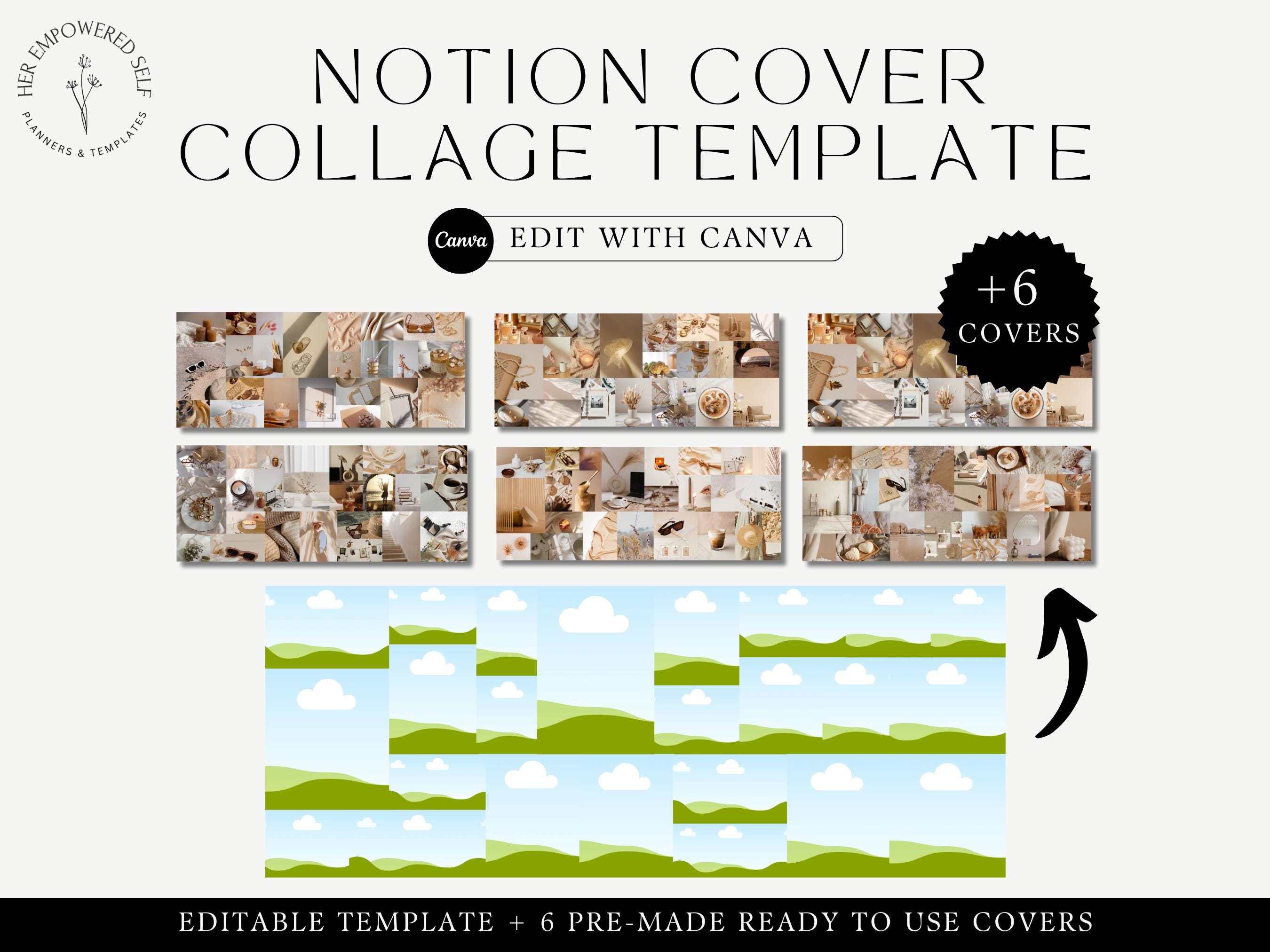 Aesthetic Notion Cover Collage Template Editable Canva Template + 6 ...