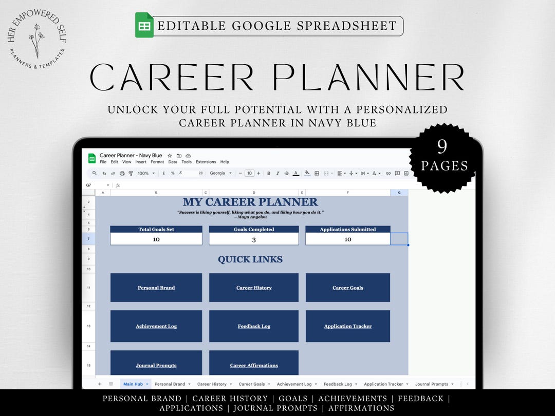 Career Planner Template Google Sheets Accomplishment Tracker Job ...