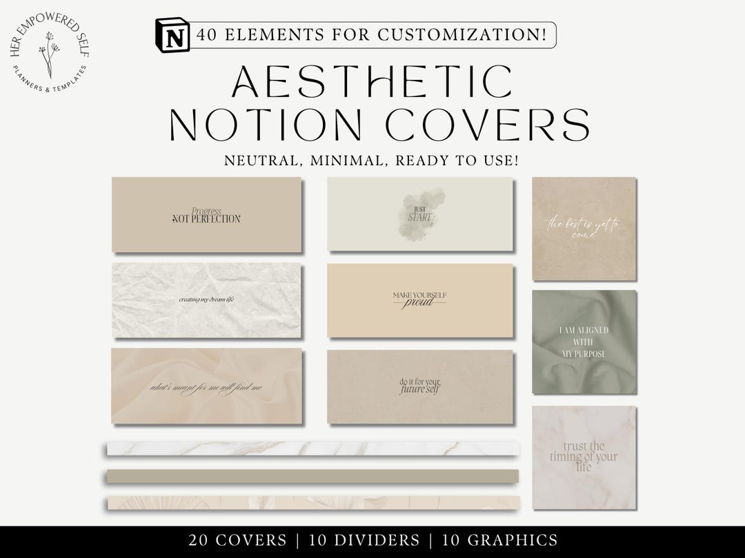Beige Aesthetic Notion Covers, Notion Banners, Notion Customization Kit ...
