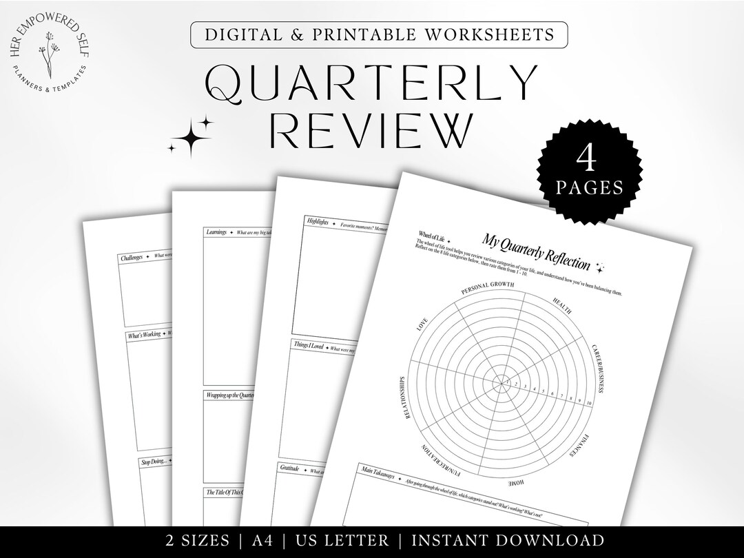 Quarterly Reflection Prompts A4 US Letter Printable Aesthetic Quarterly ...