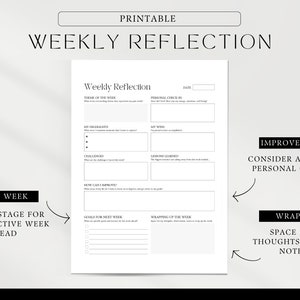 Weekly Review Printable - Weekly Reflection - Weekly Planner - Self-improvement Worksheet - A4 ...