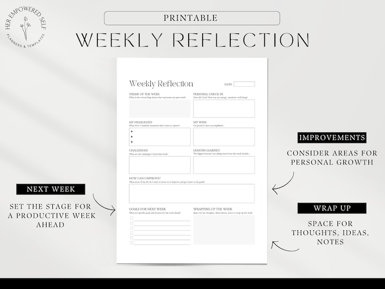 Weekly Review Printable - Weekly Reflection - Weekly Planner - Self ...