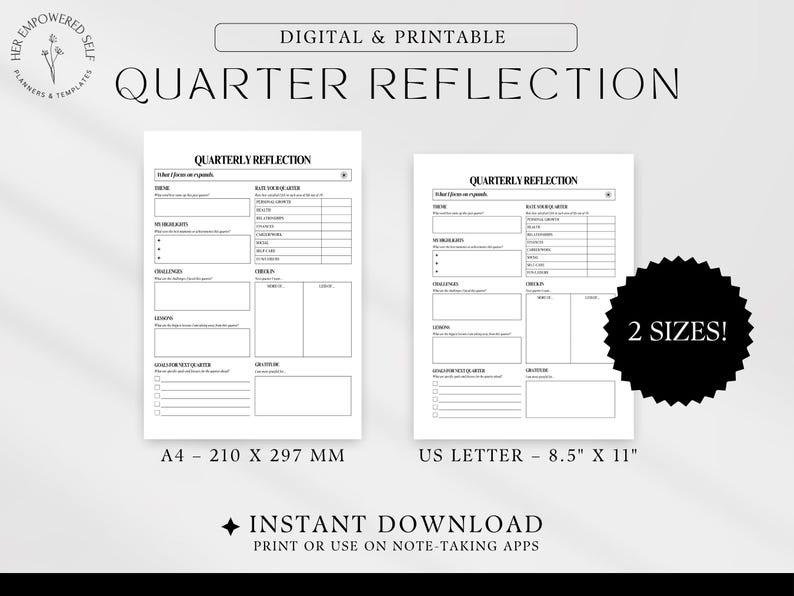 Quarterly Reflection Template Printable Quarter Review Quarter Planner ...
