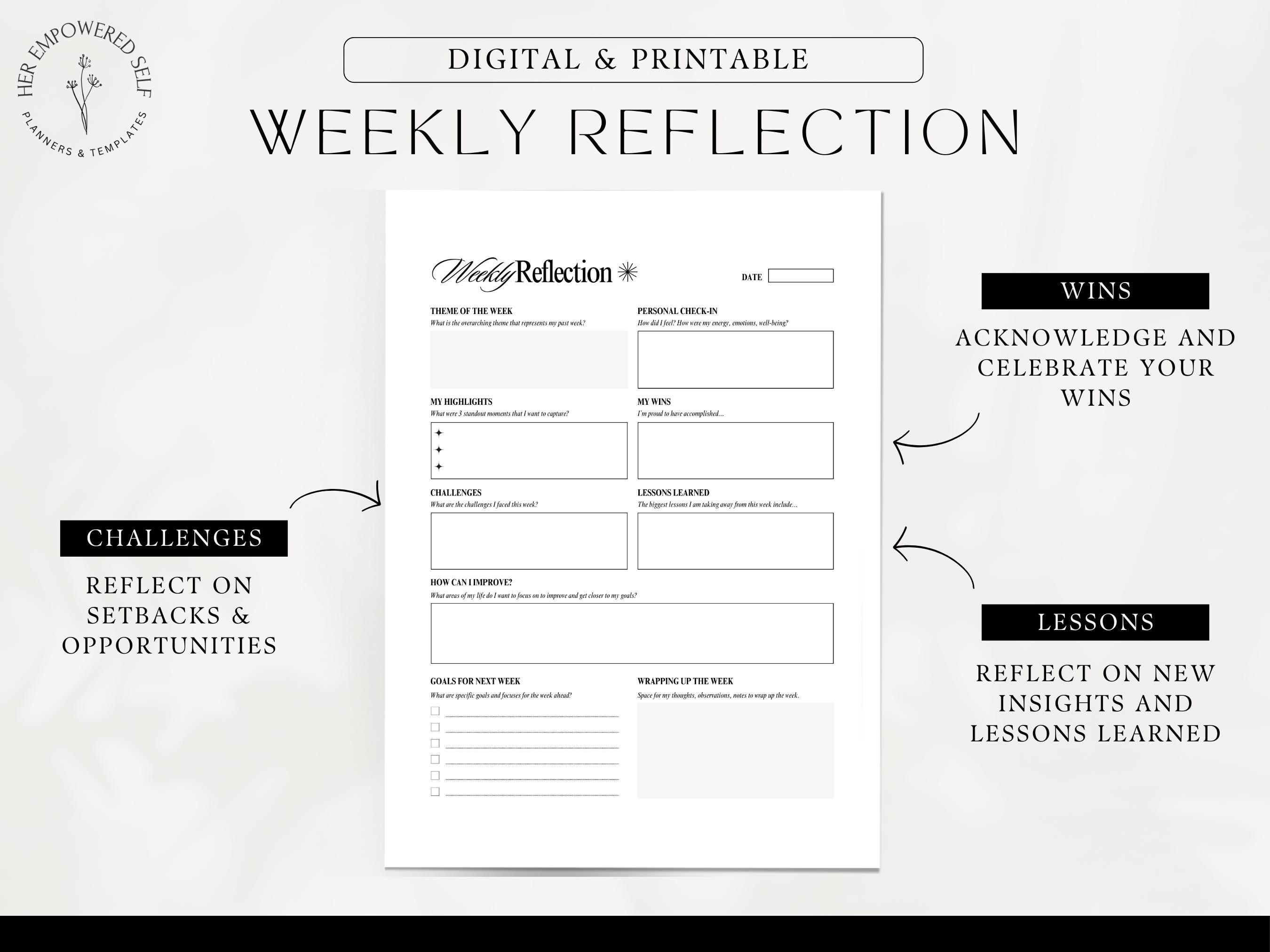 Weekly Review Printable Weekly Reflection Template Weekly Planner ...