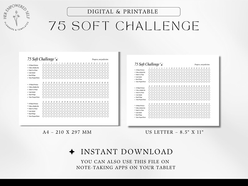 75 Soft Challenge Tracker Printable PDF Aesthetic Minimalist 75 Soft ...