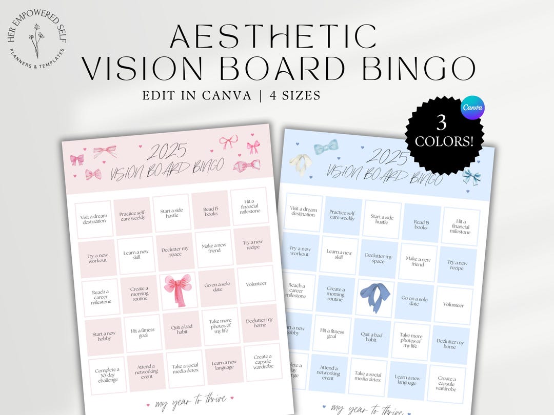 2025 Vision Board Bingo Card - New Year Goals - Manifestation Editable ...
