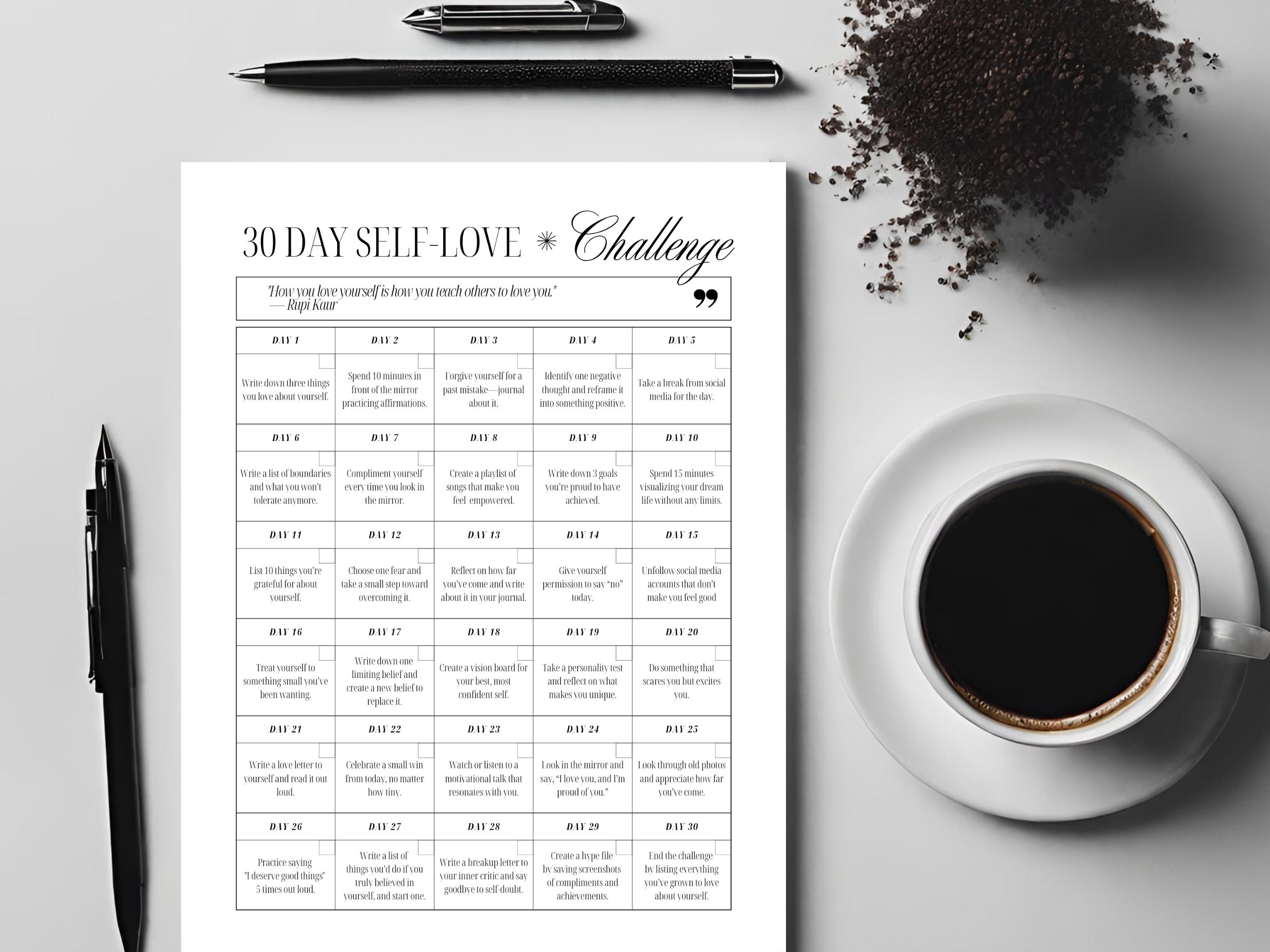 30 Day Self Love Challenge Printable Self Love Habit Tracker Printable ...
