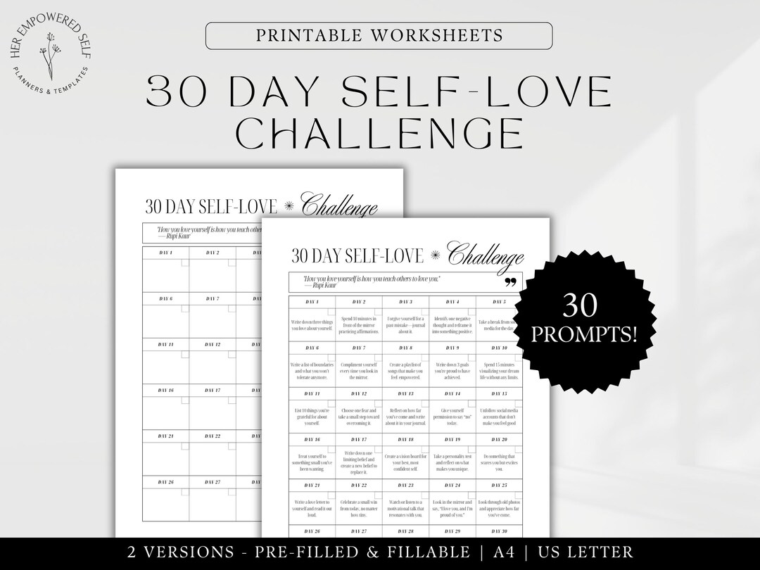 30 Day Self Love Challenge Printable Self Love Habit Tracker Printable ...