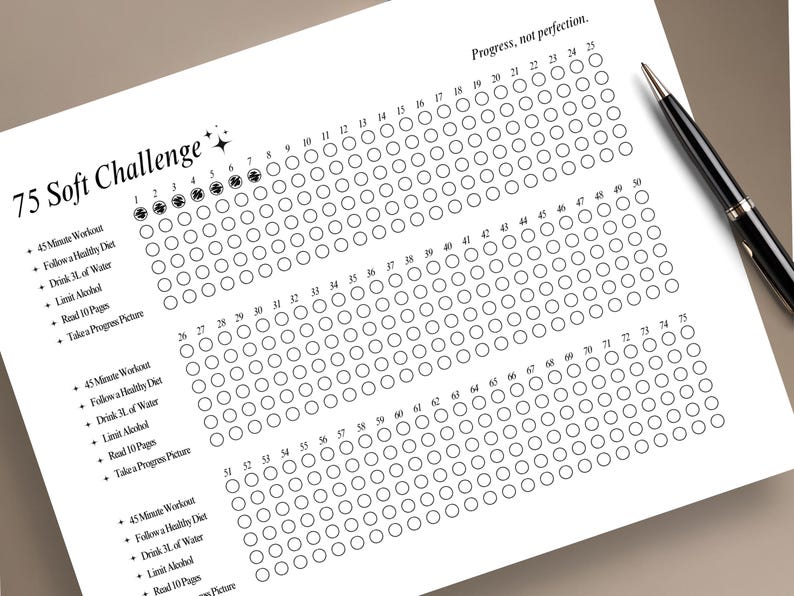 75 Soft Challenge Tracker Printable PDF Aesthetic Minimalist 75 Soft ...