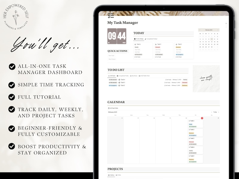 Notion Task Manager Simple Dashboard Notion Tasks Planner Aesthetic ...