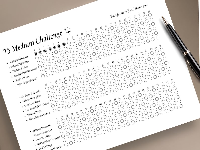 75 Medium Printable PDF Aesthetic Minimalist 75 Medium Challenge ...
