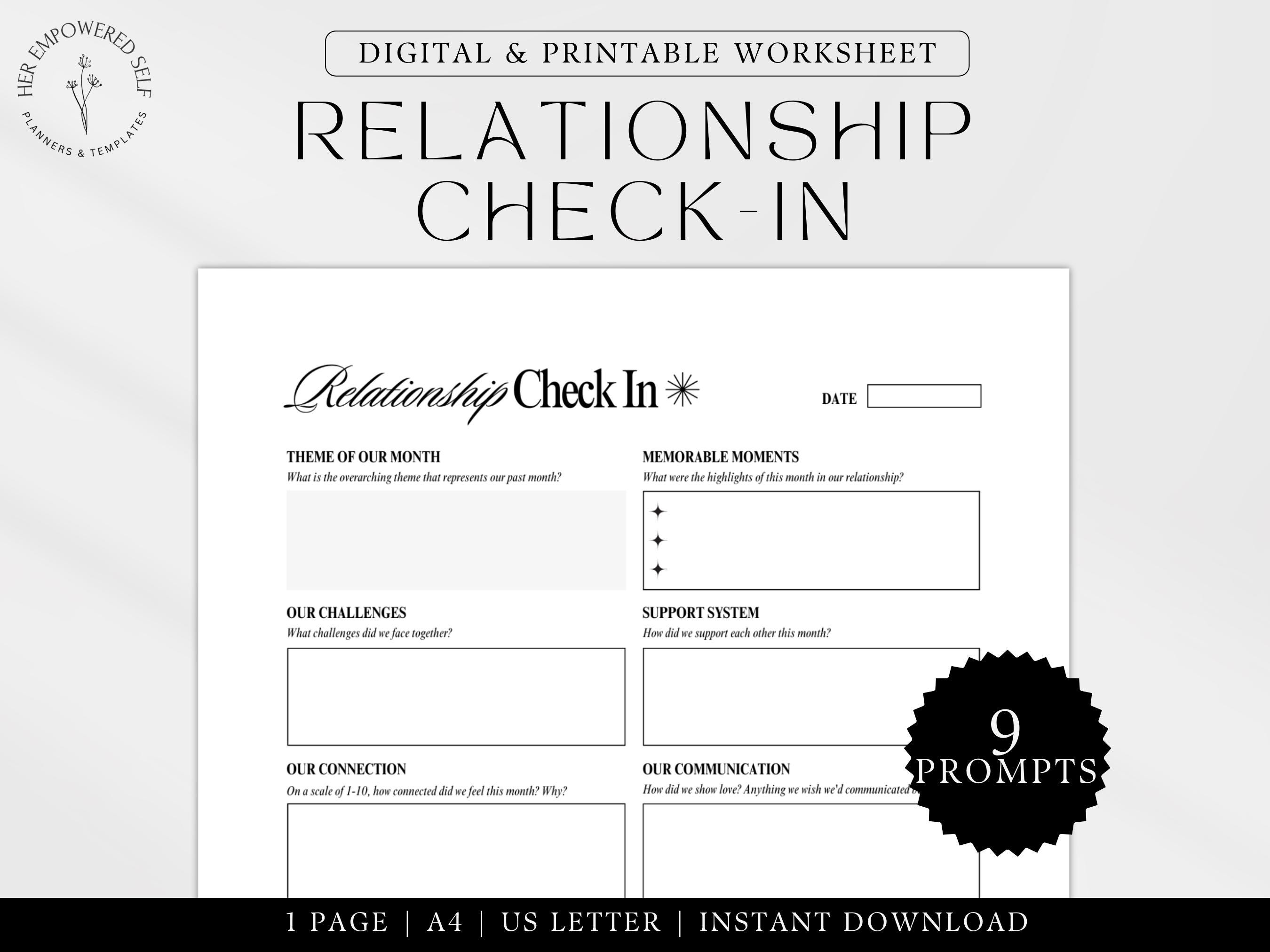 Relationship Check in Worksheet Printable Template Monthly Couples ...