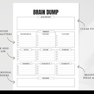 ADHD Brain Dump Printable Organizer ADHD Planner Digital Daily to Do ...