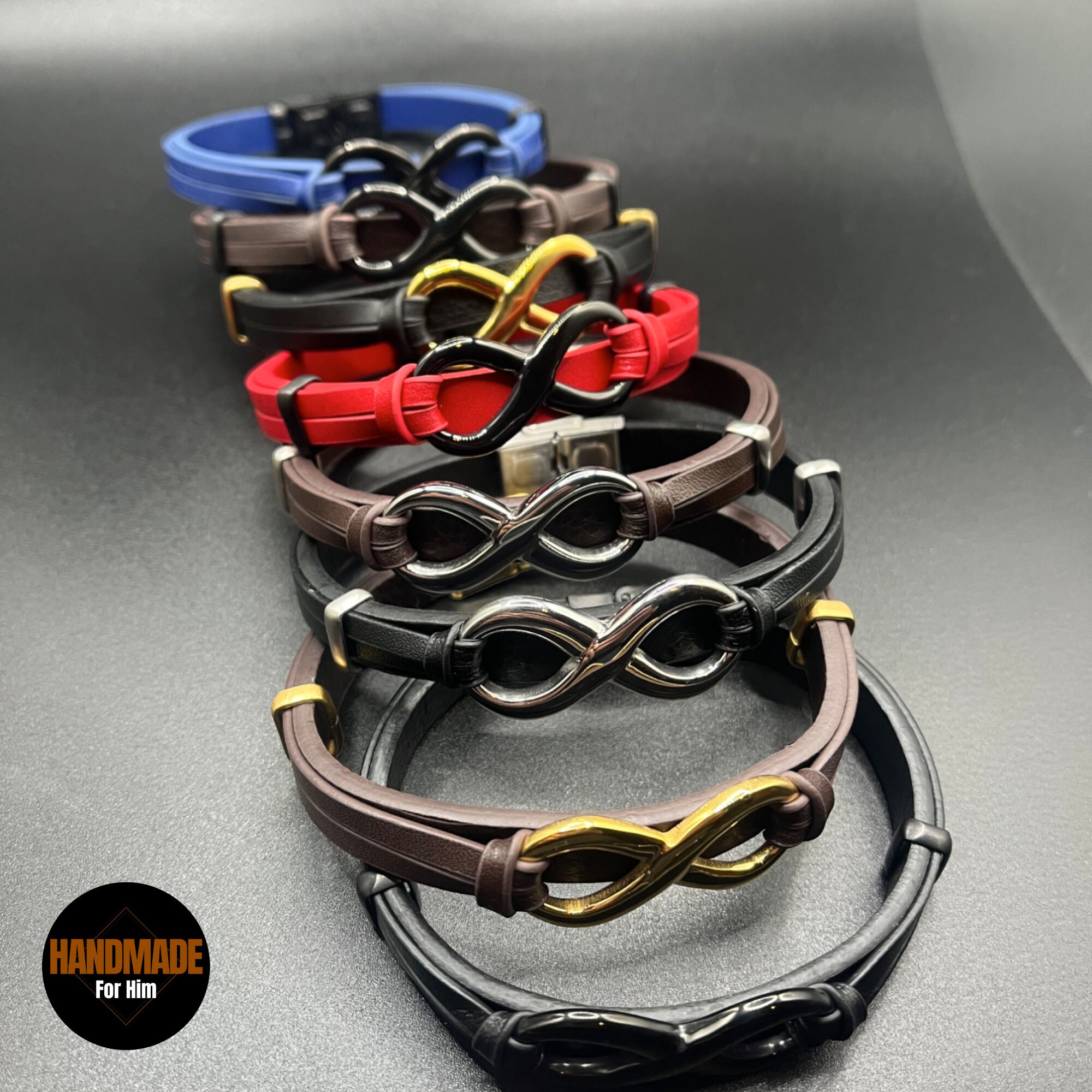 Genuine Leather Infinity Symbol Bracelet Stainless Steel Buckle ...