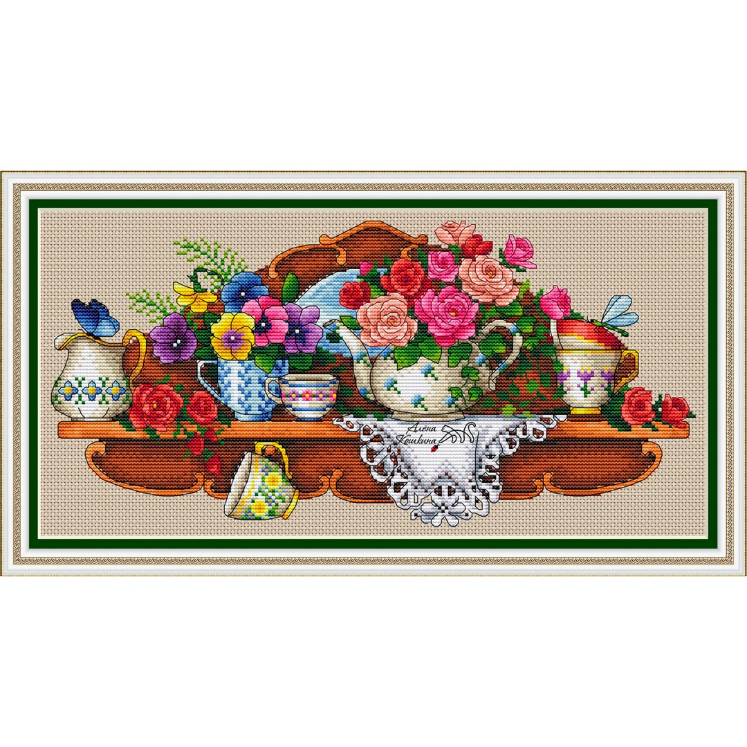 Cross Stitch Pattern Shelf Decor Flowers Decoration Comfort Home Garden ...
