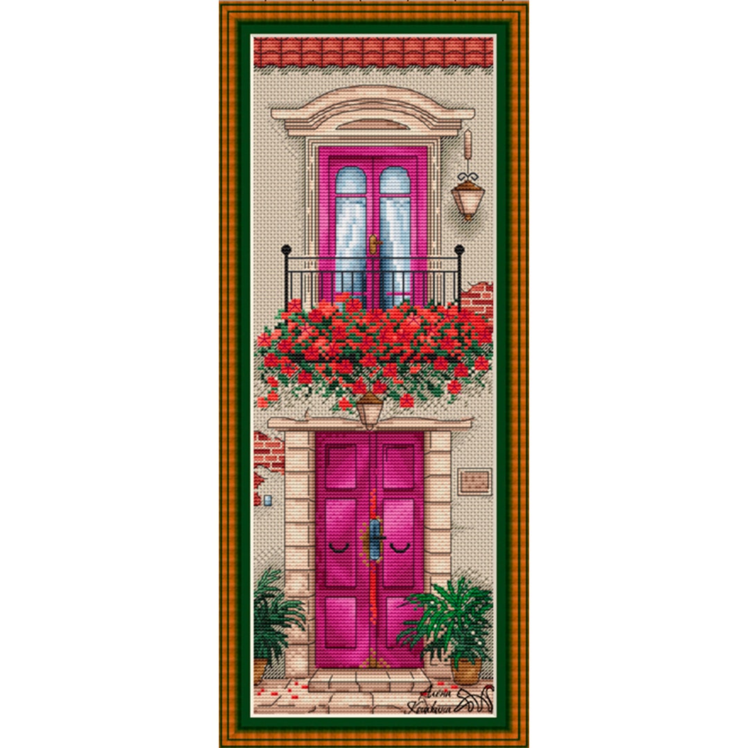 Cross Stitch Pattern House Balcony Porch Flowers Window Garden ...