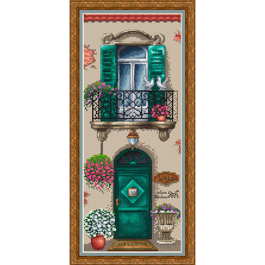 Cross Stitch Pattern House Balcony Porch Flowers Window Garden ...