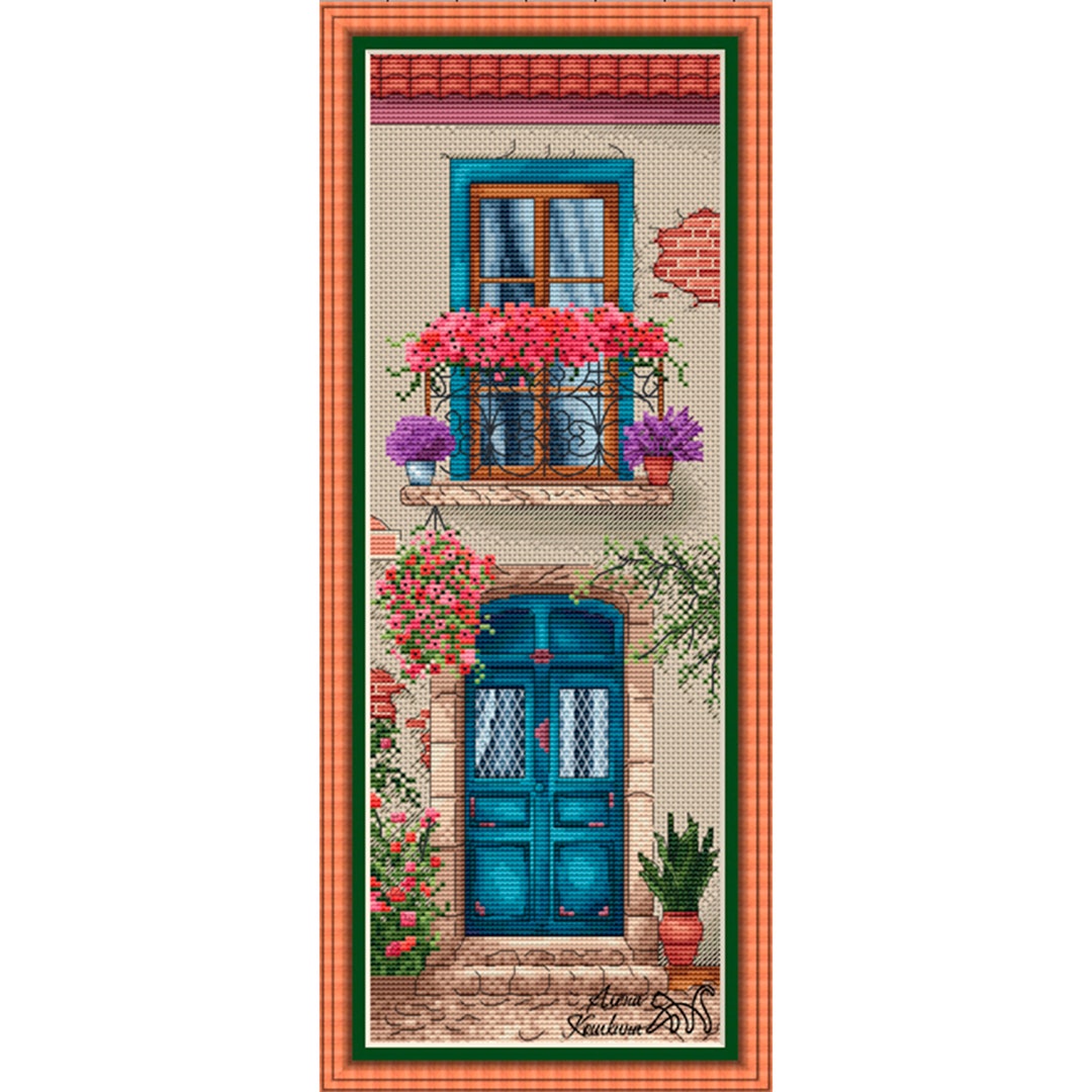 Cross Stitch Pattern House Balcony Porch Flowers Window Garden ...