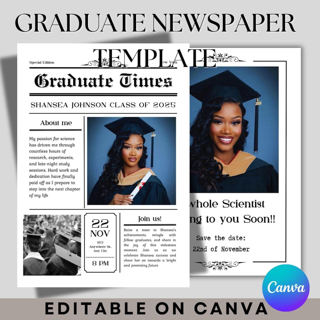 DIY Graduation Newspaper Template, Graduation Announcement Template Newspaper Graduation ...