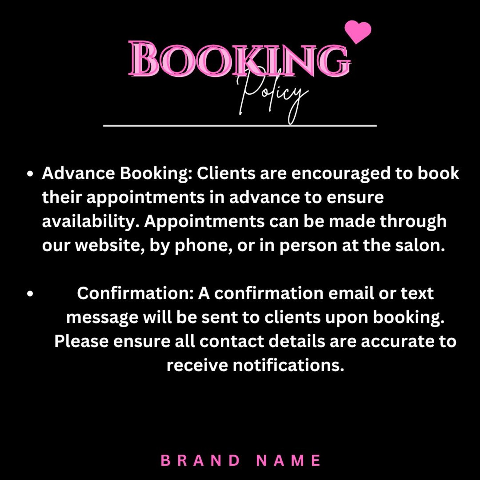 DIY Booking Policy Template: Instagram Story, Canva (acuity Scheduling ...