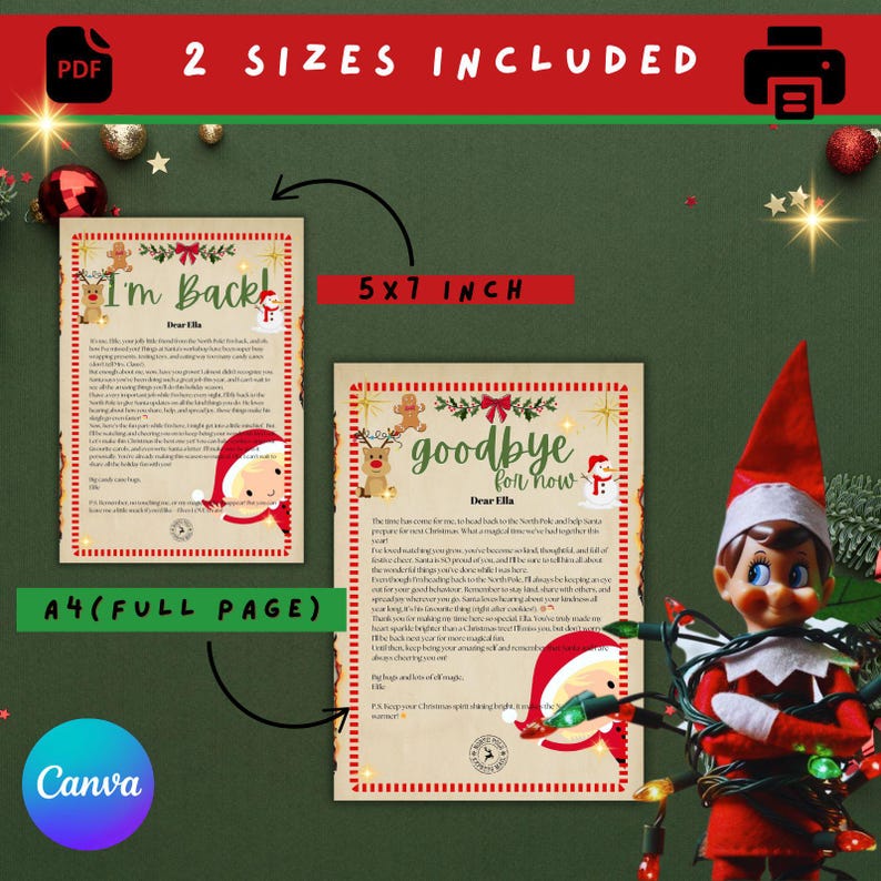 Editable Elf Letters Printable Bundle Christmas Elf I'm Back & Goodbye ...