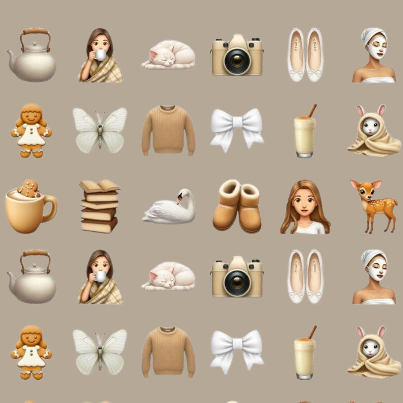 Ios18 | 45 Beige Aesthetic iPhone Emoji Icon PNG Set, Cozy Festive ...