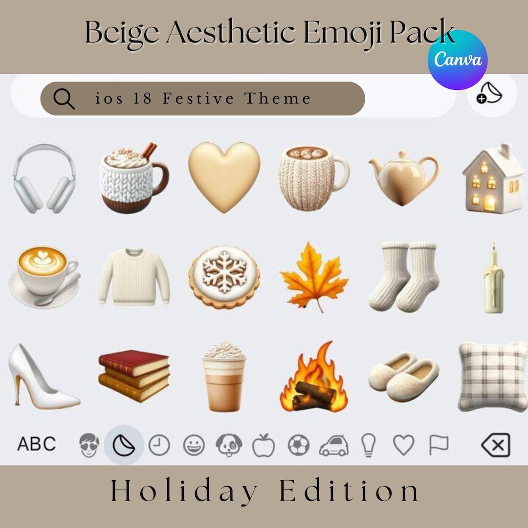 Ios18 | 45 Beige Aesthetic iPhone Emoji Icon PNG Set, Cozy Festive ...