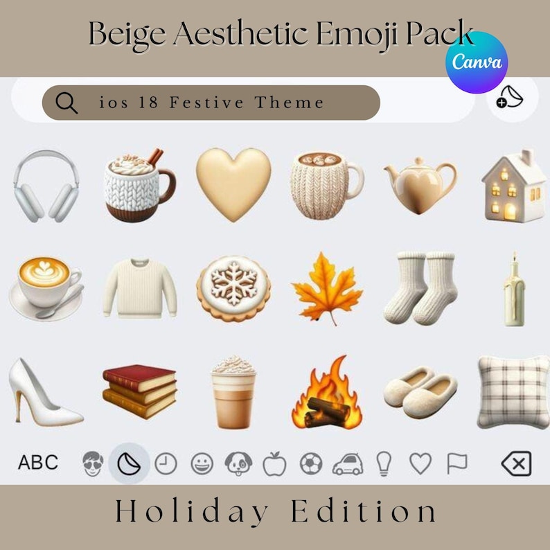 Ios18 | 45 Beige Aesthetic iPhone Emoji Icon PNG Set, Cozy Festive ...