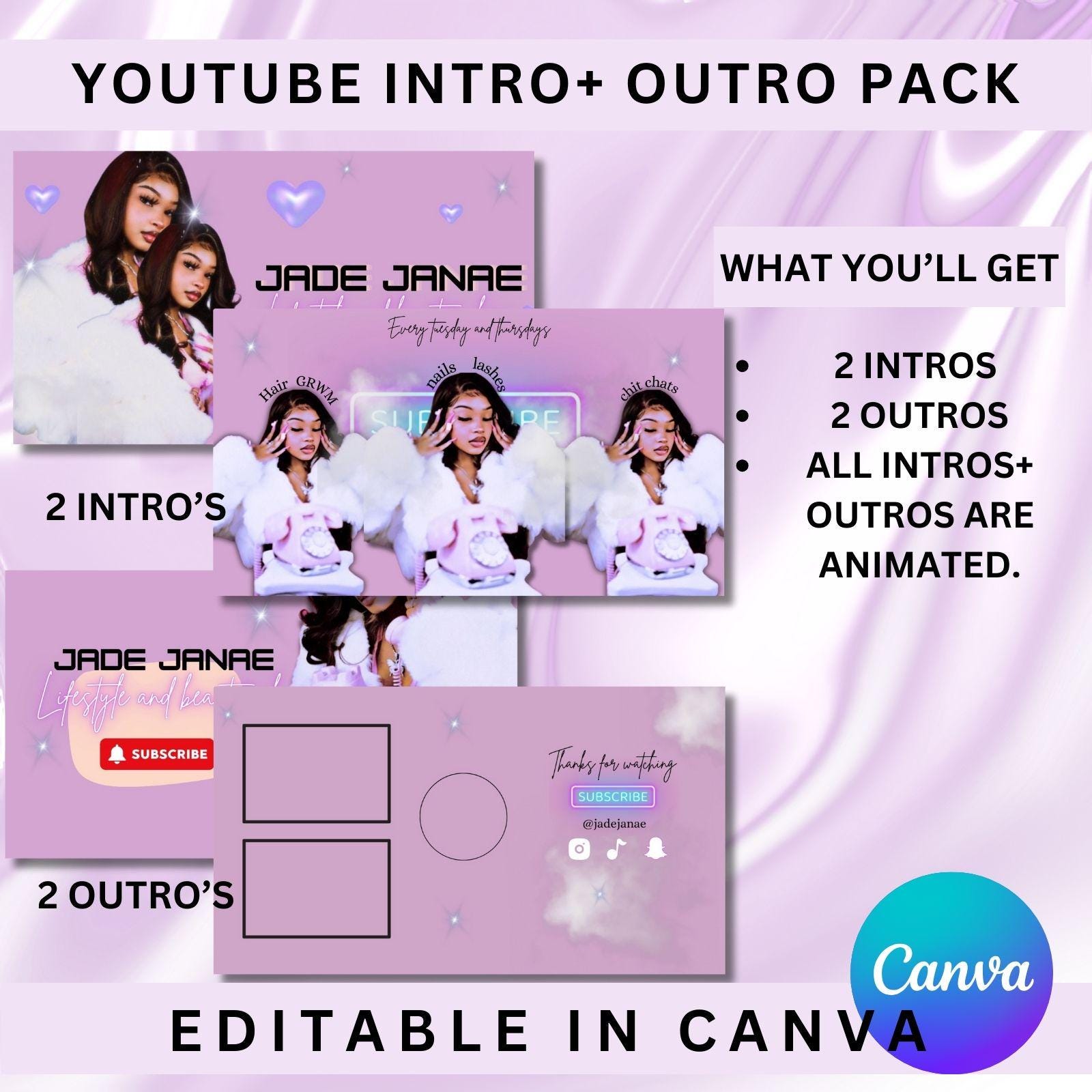 Youtube Intro and Outro Templates: Editable Canva Designs - Etsy