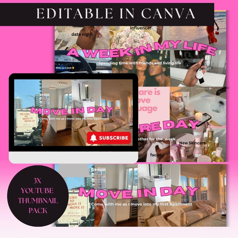 Editable Youtube Thumbnail Templates: Lifestyle DIY Canva Designs ...