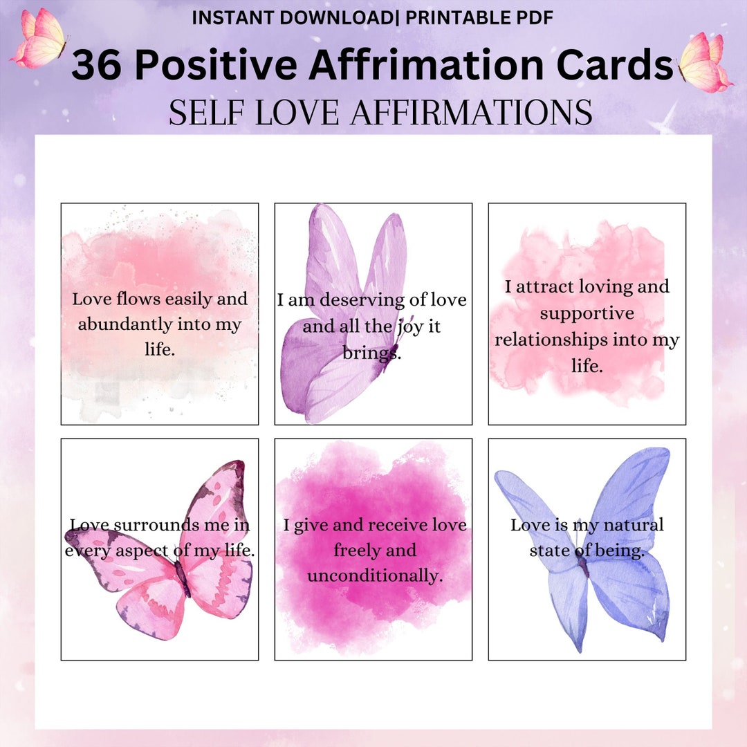 36 Butterfly Self-love Affirmation Cards, Printable Affirmation Cards ...