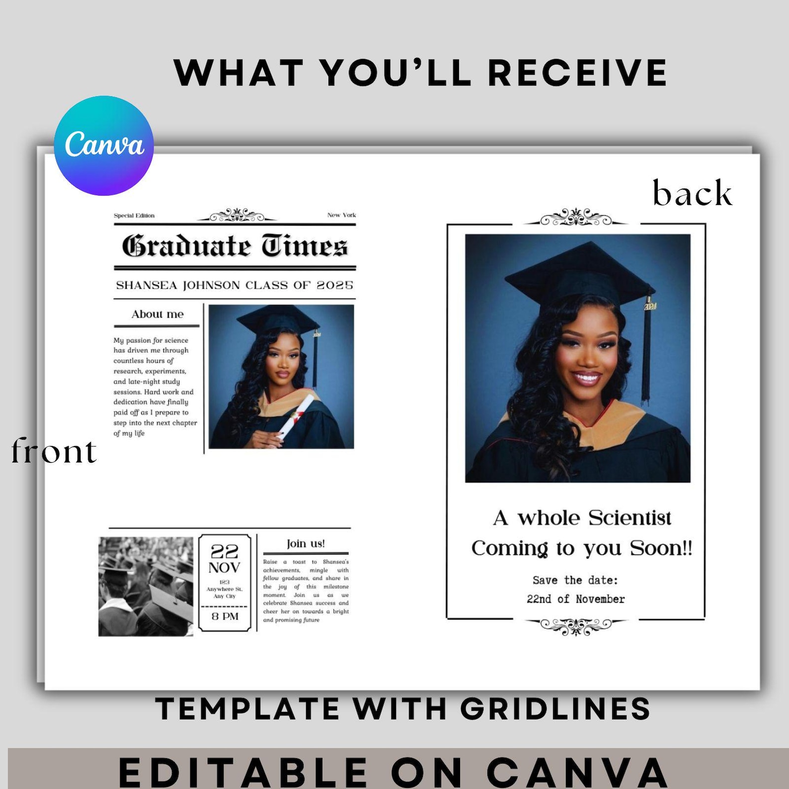 DIY Graduation Newspaper Invitation Template: Editable in Canva (PDF ...