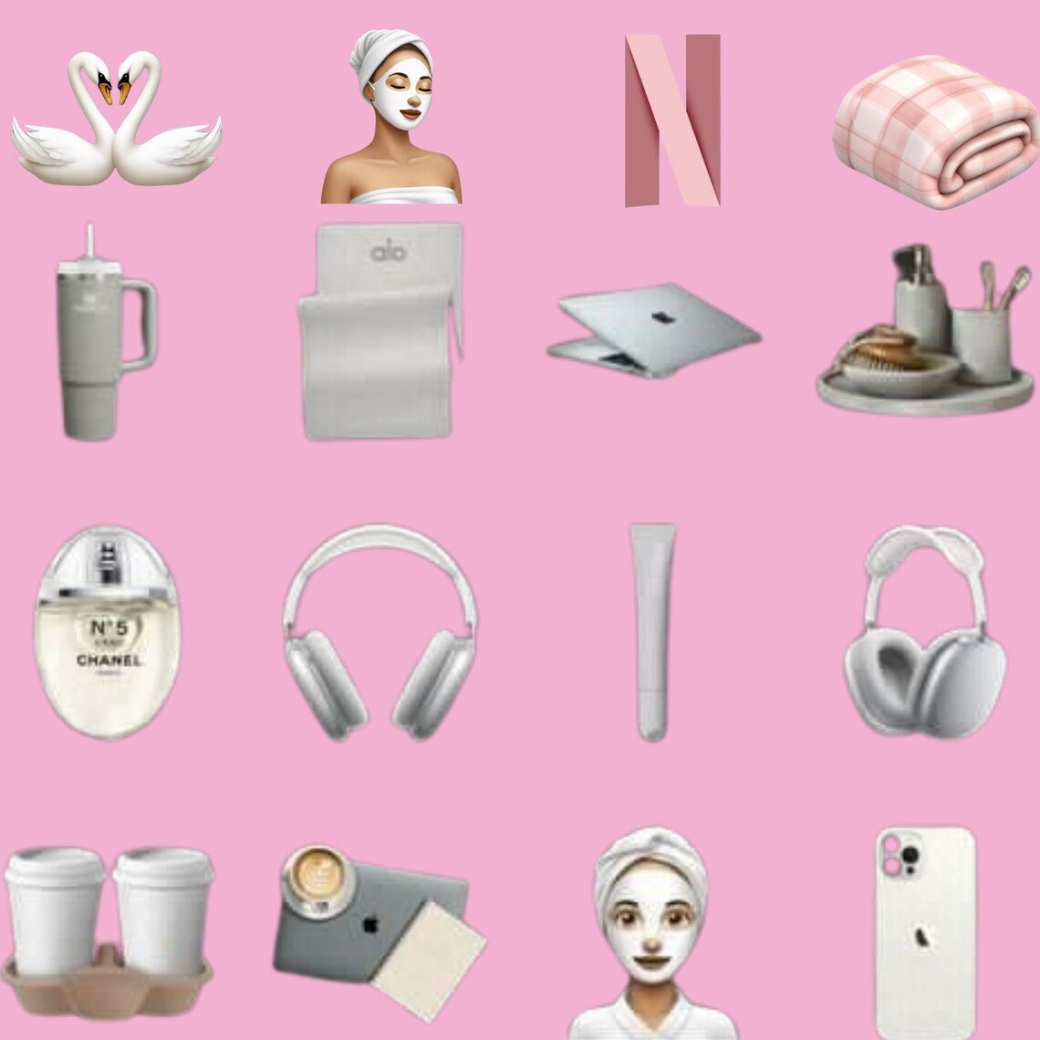 Ios18 | 80 Pink White Aesthetic iPhone Emoji Icon PNG Set, Cozy Pink ...