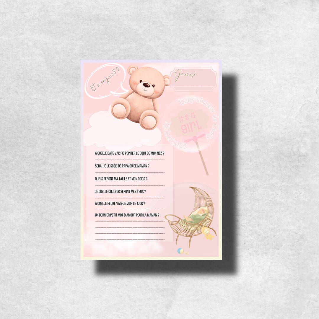 Personalized Prediction Card for a Girl's Baby Shower - Etsy