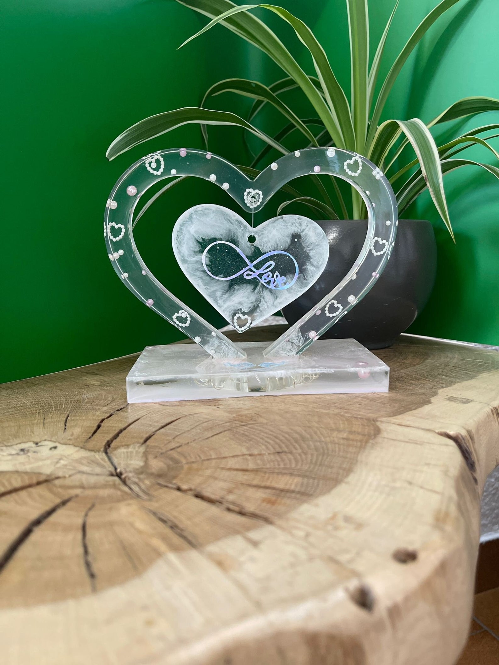 Double Heart Table Decor Made of Epoxy Resin With Led,valentines Day ...