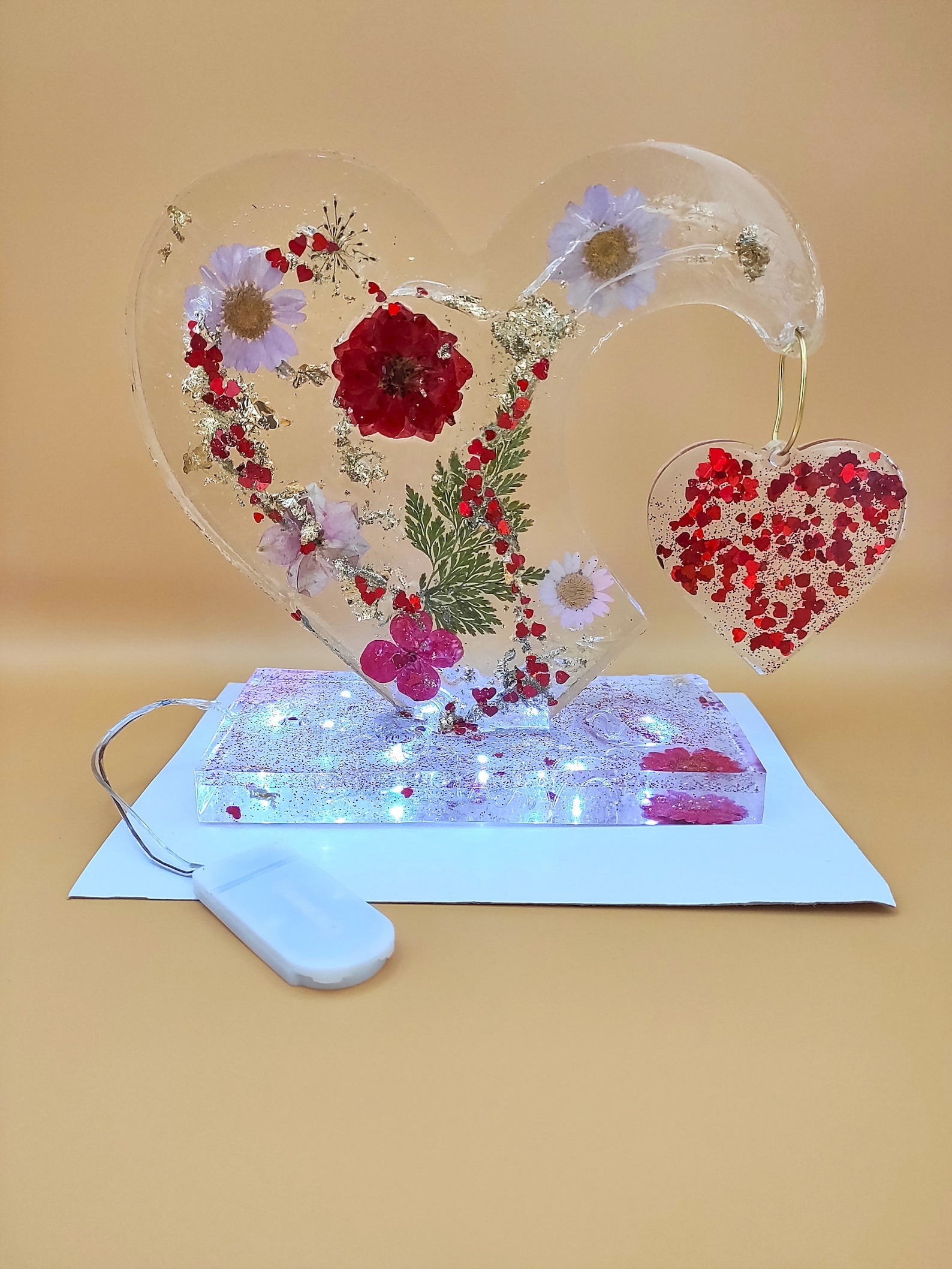Double Heart Table Decor Made of Epoxy Resin With Led,valentines Day ...