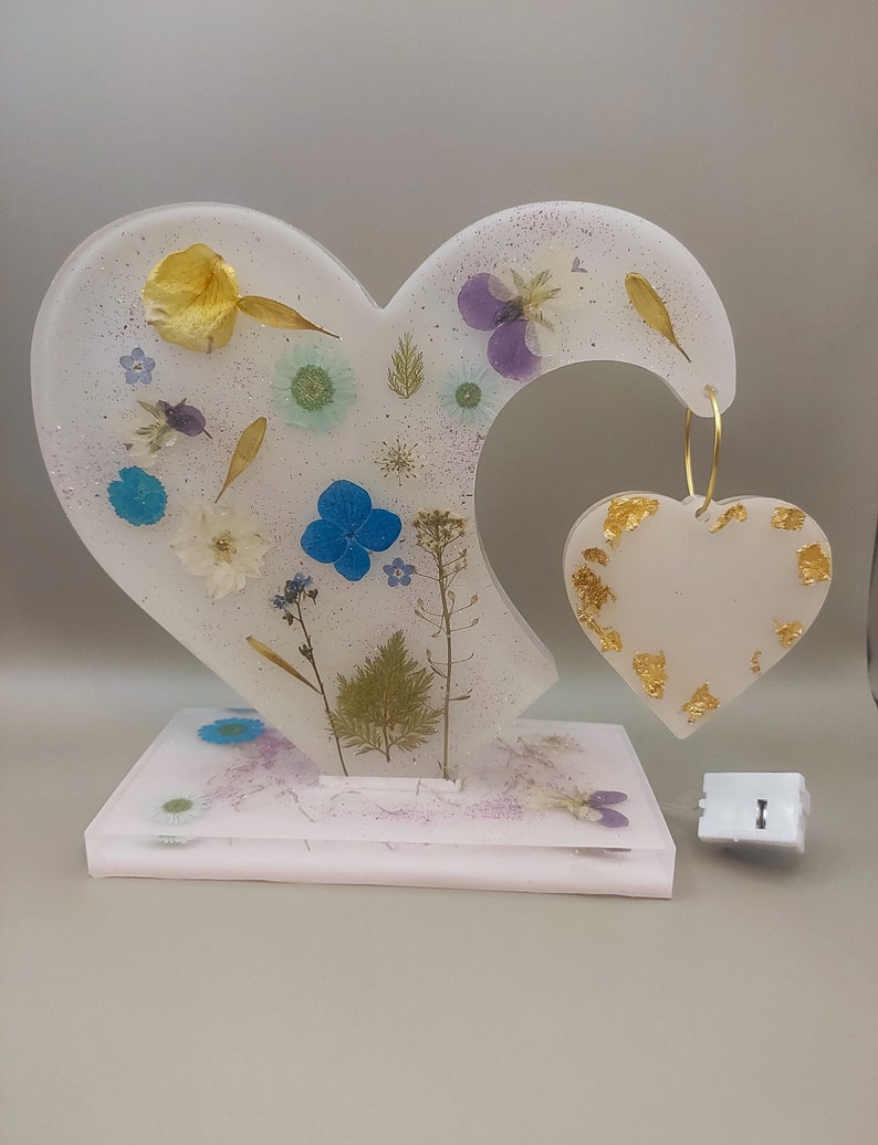 Double Heart Table Decor Made of Epoxy Resin With Led,valentines Day ...