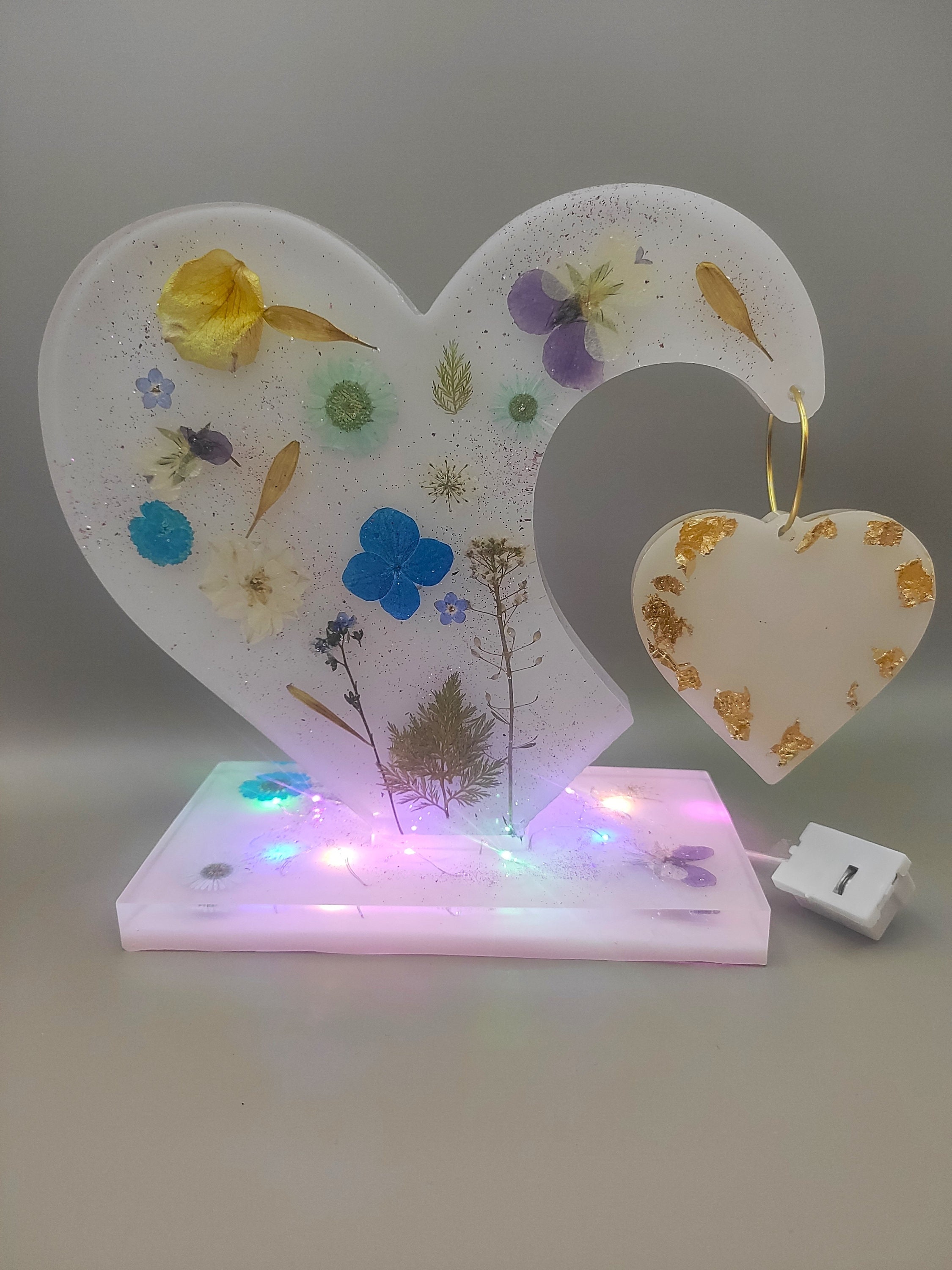 Double Heart Table Decor Made of Epoxy Resin With Led,valentines Day ...