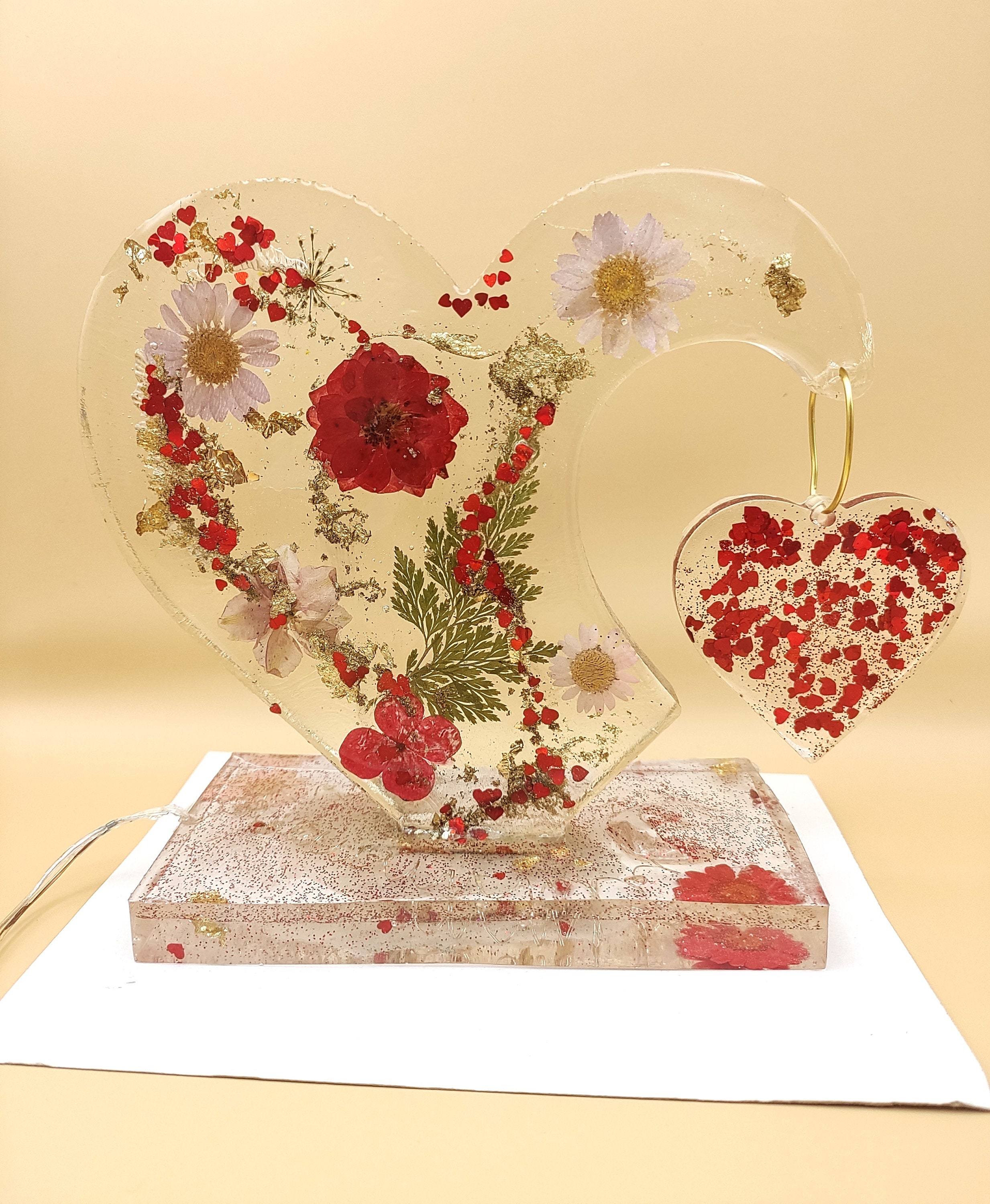 Double Heart Table Decor Made of Epoxy Resin With Led,valentines Day ...