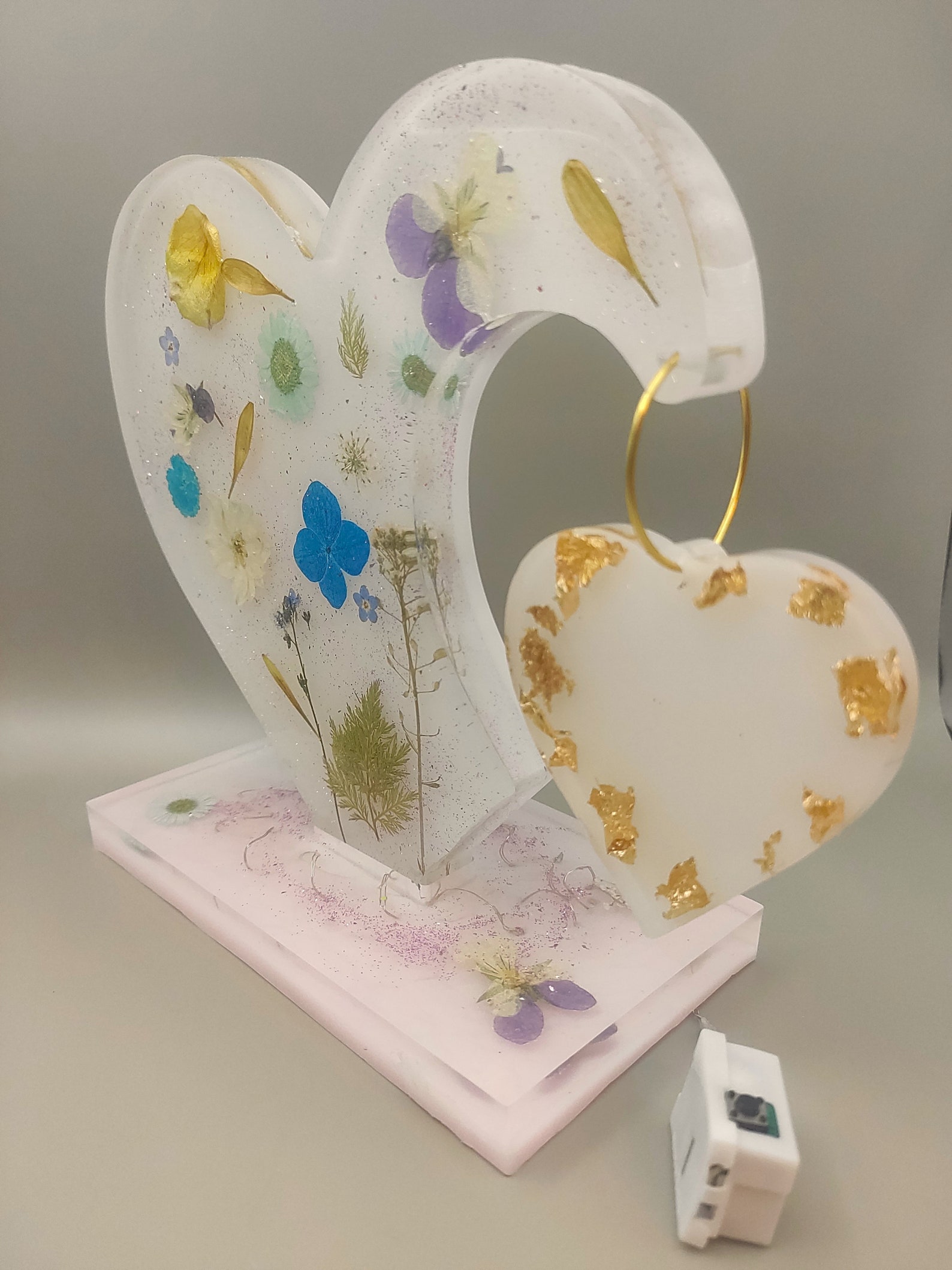 Double Heart Table Decor Made of Epoxy Resin With Led,valentines Day ...