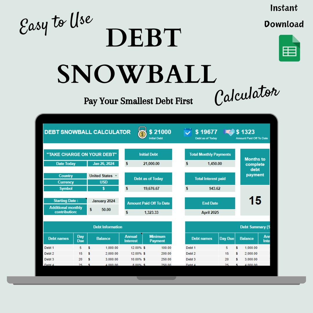 Debt Snowball Calculator - Etsy