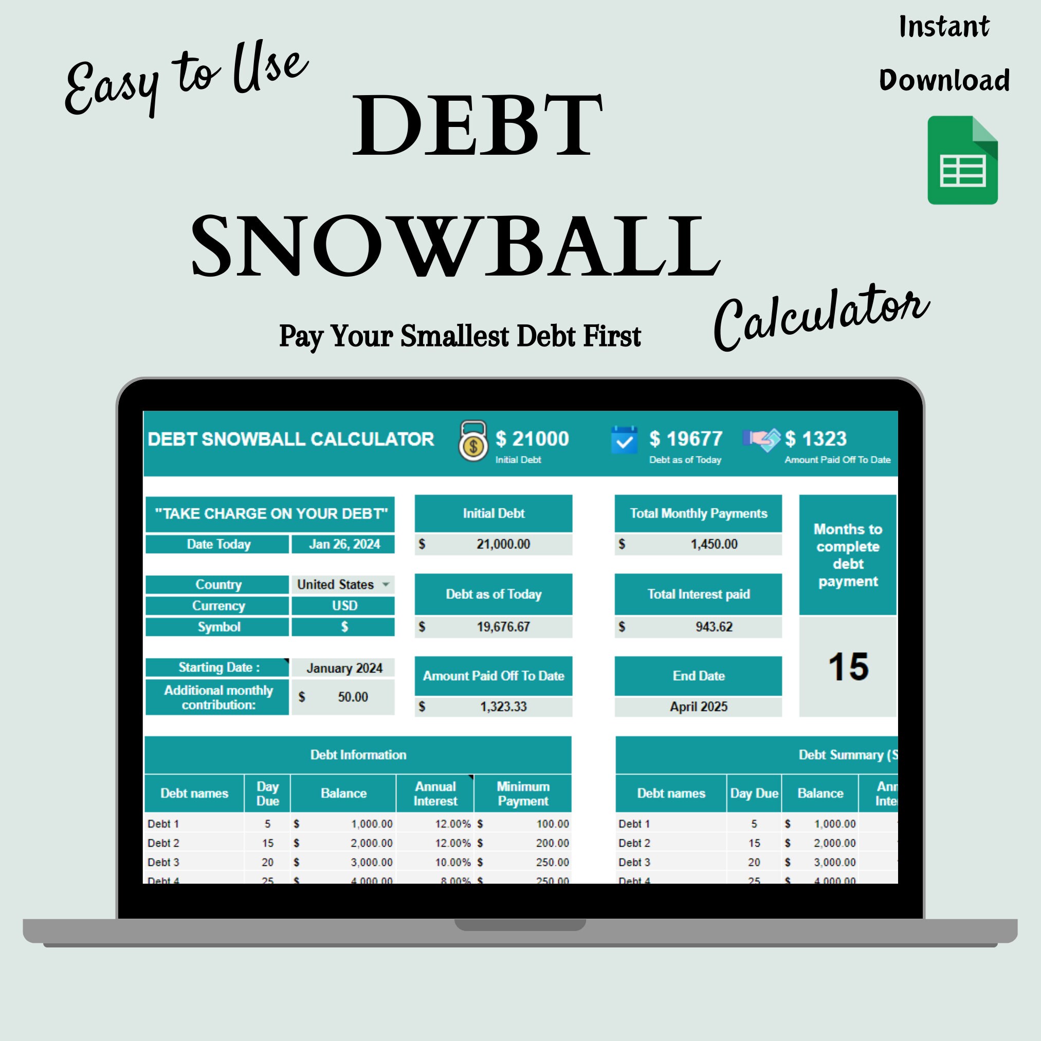 Debt Snowball Calculator - Etsy