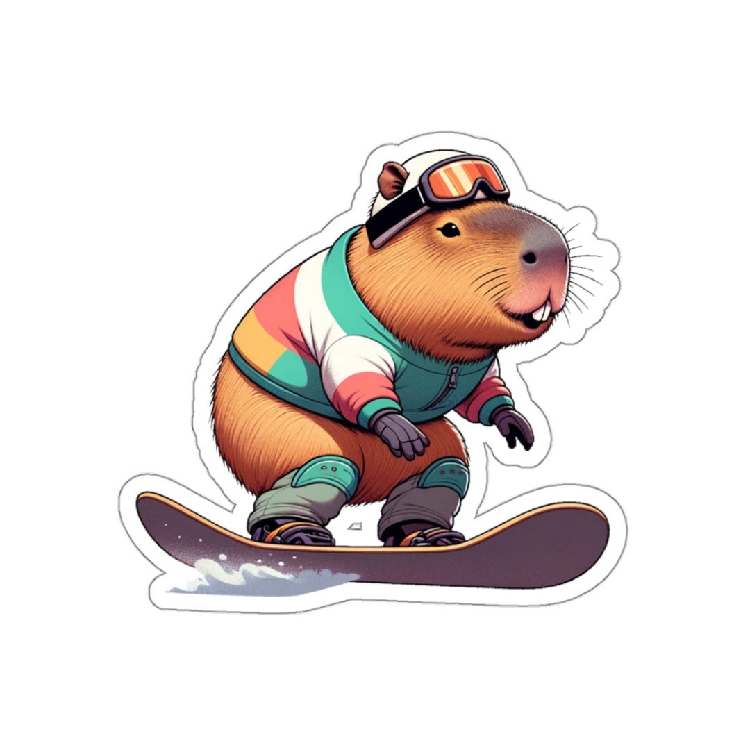 Sticker Cute Capybara Sticker Capybara Snowboarding - Etsy