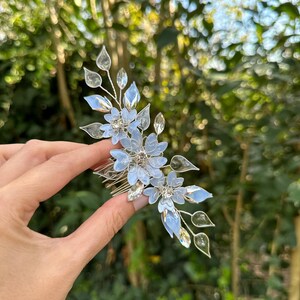 BABY BLUE | Baby Blue and Clear Flowers Hair Comb, Flower Side Hair ...
