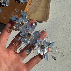 BABY BLUE | Baby Blue and Clear Flowers Hair Comb, Flower Side Hair ...