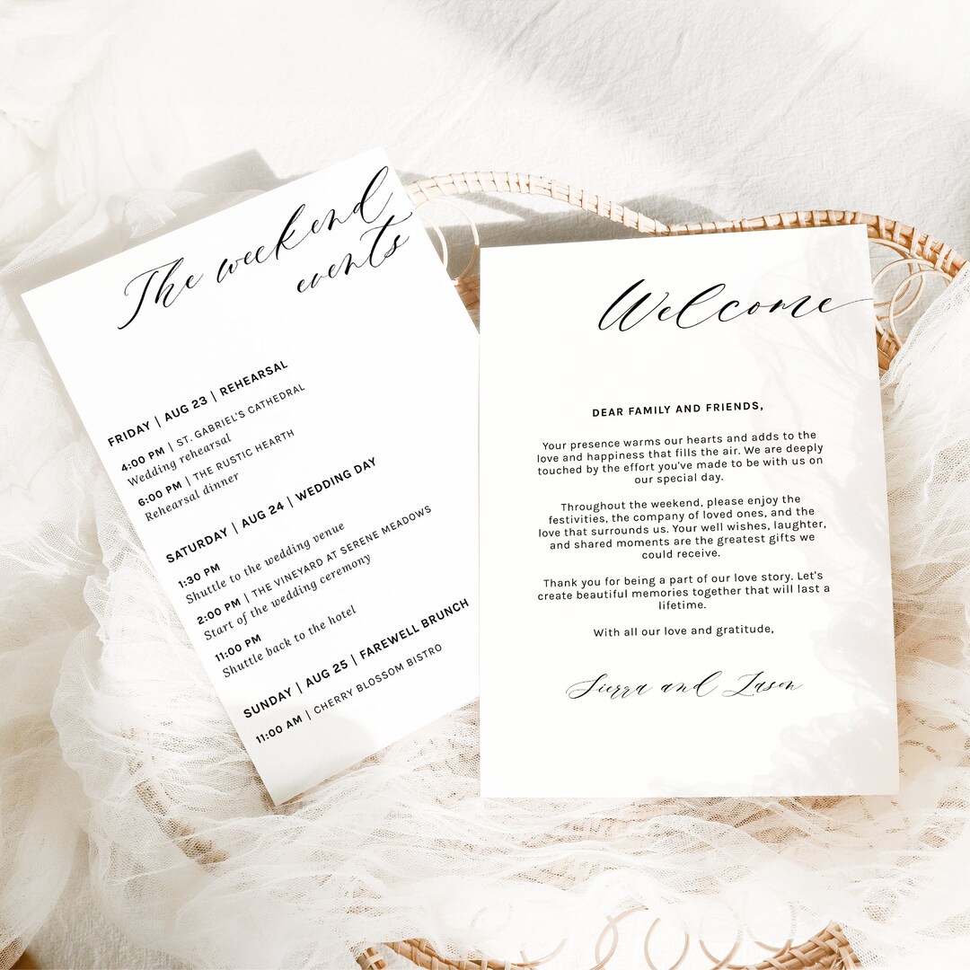 Wedding Itinerary Template, Wedding Weekend Schedule, Weekend Timeline ...
