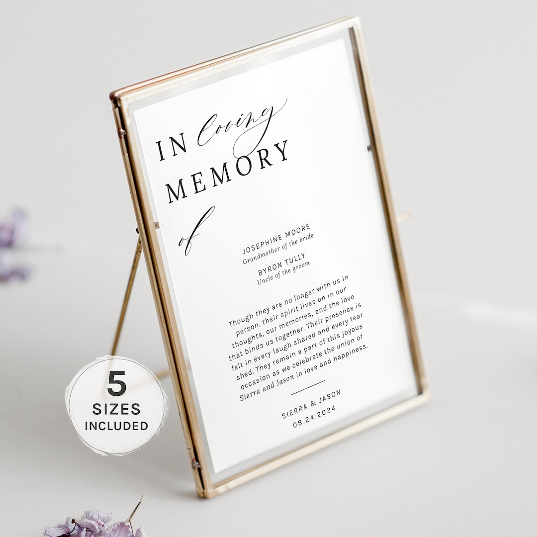 Wedding Memorial Table Sign, in Loving Memory Sign Template, Memorial ...