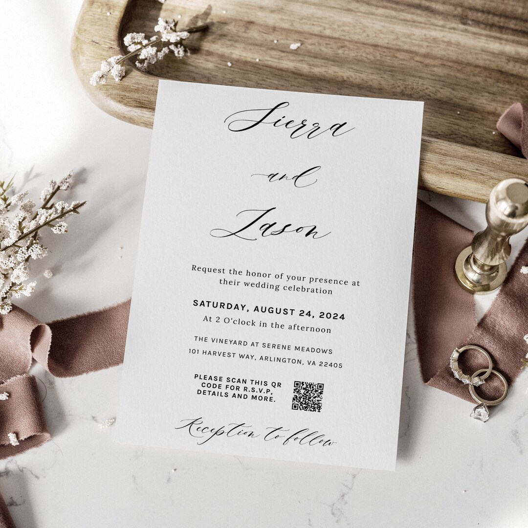 Plantilla de invitación de boda con código Qr, invitación de boda ...
