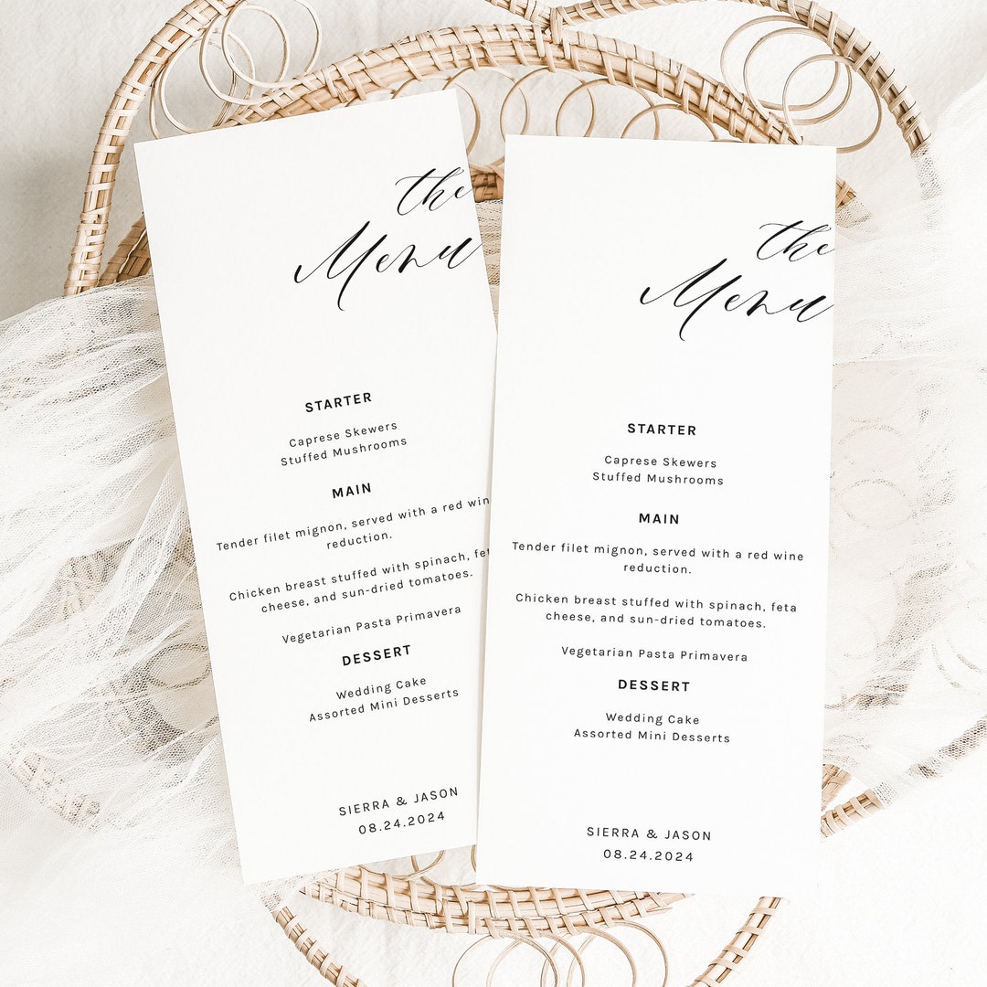 Wedding Menu Template, Wedding Menu Card, Printable Menu Card ...